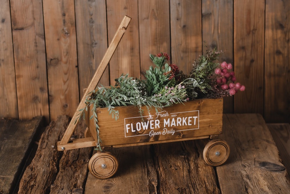 Wooden cart for photoshoots – hand-painted photography prop